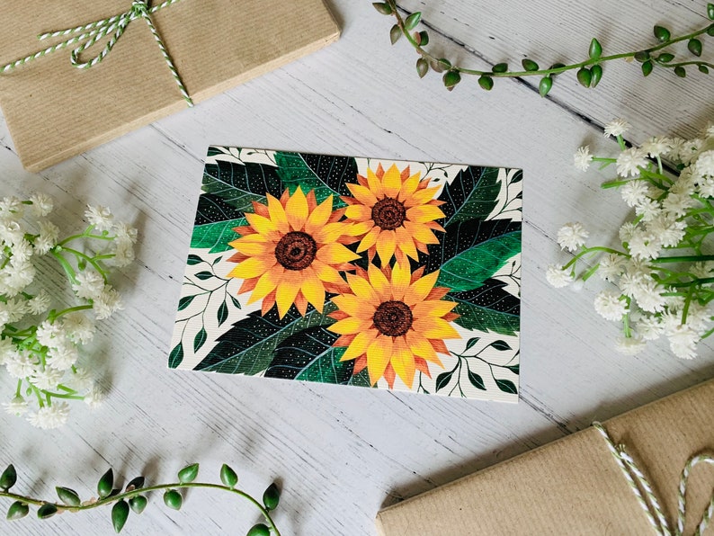 Sunflowers Postcard Garden Flower Card Nature Illustrated - Etsy