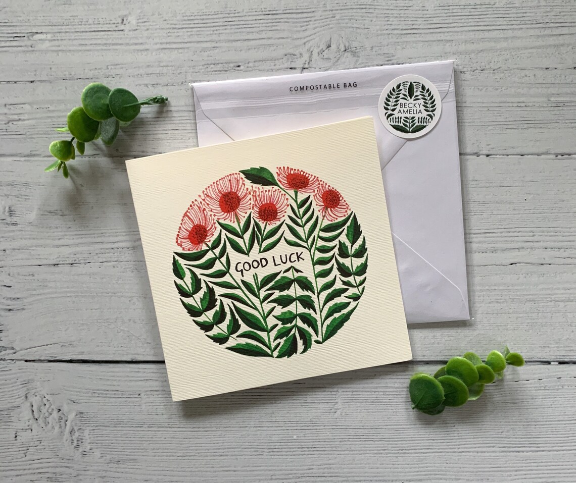 Good Luck Card Watercolour Floral Greeting Card | Etsy
