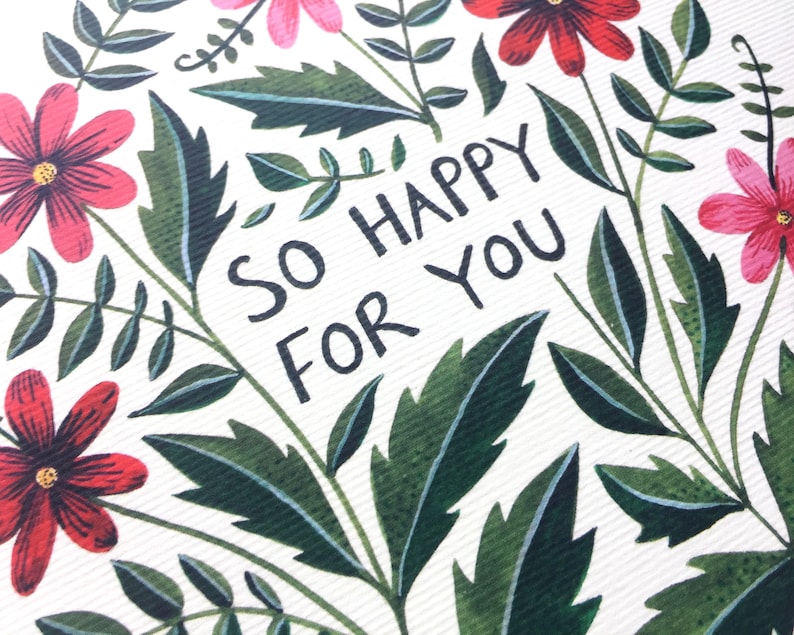 Congratulations Card Illustrated So Happy For You Floral | Etsy