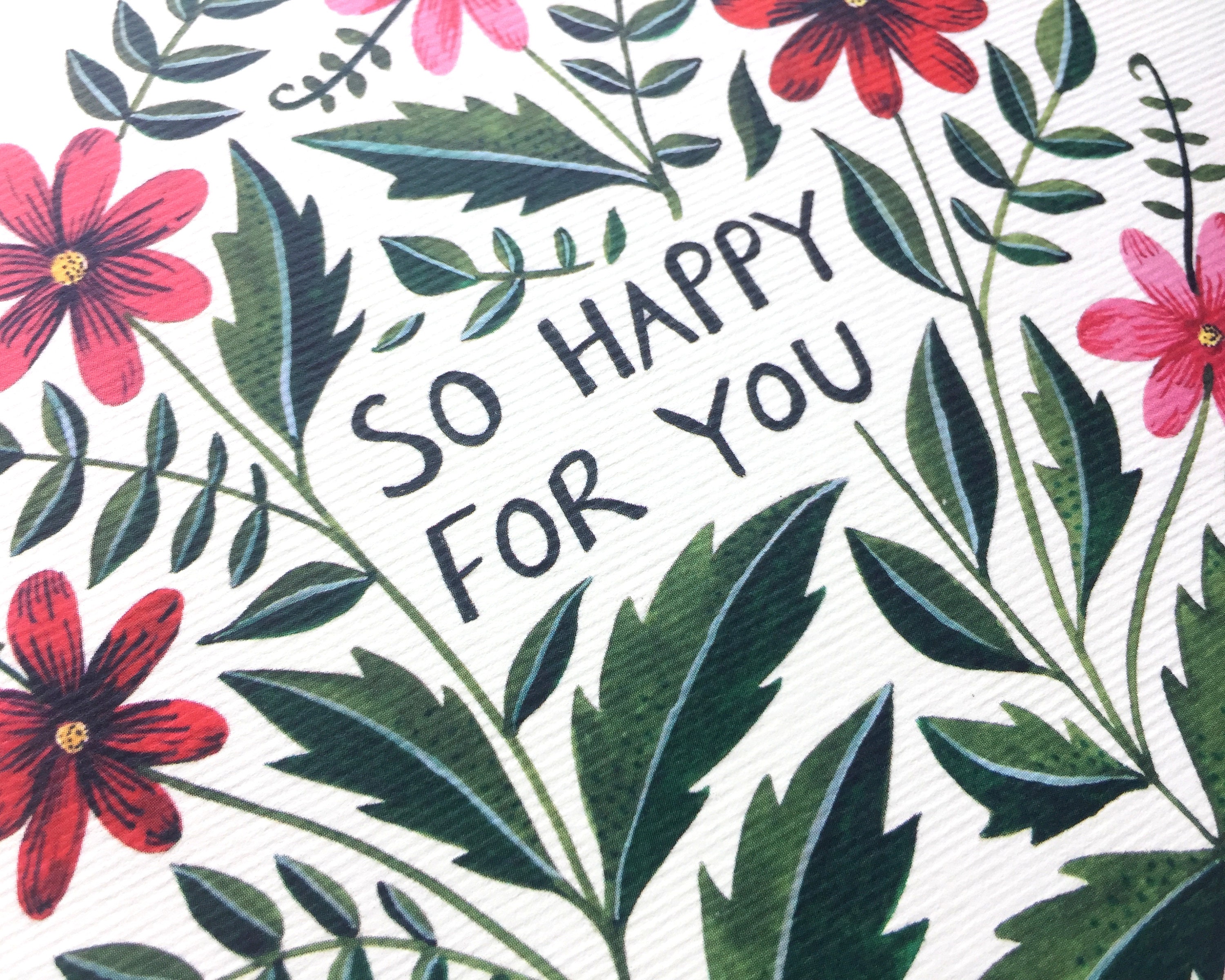 Congratulations Card Illustrated so Happy for You Floral | Etsy