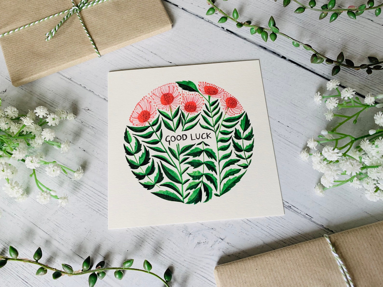 Good Luck Card Watercolour Floral Greeting Card - Etsy