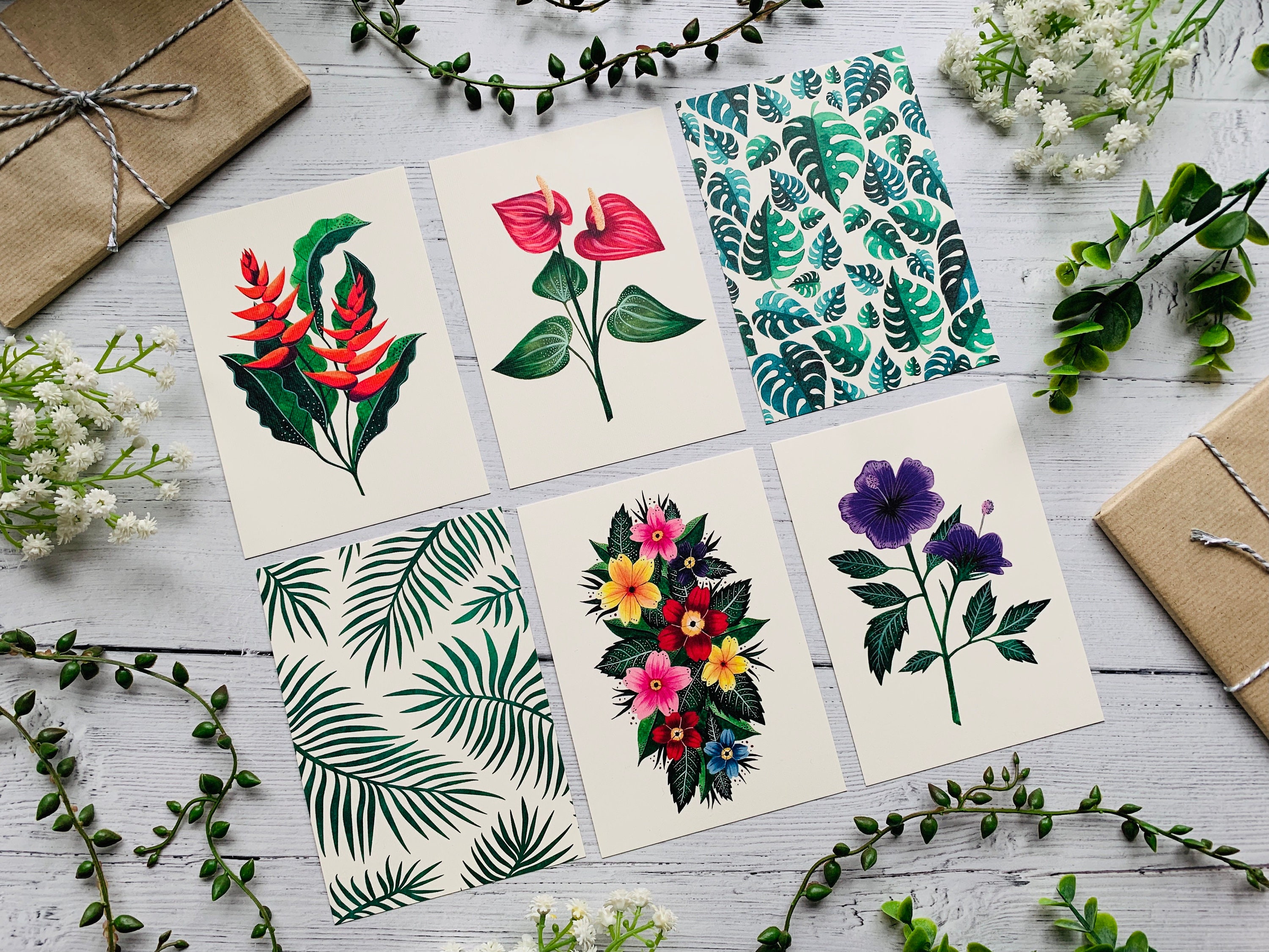 Set of 6 Tropical Botanical Postcards Rainforest Flowers and | Etsy