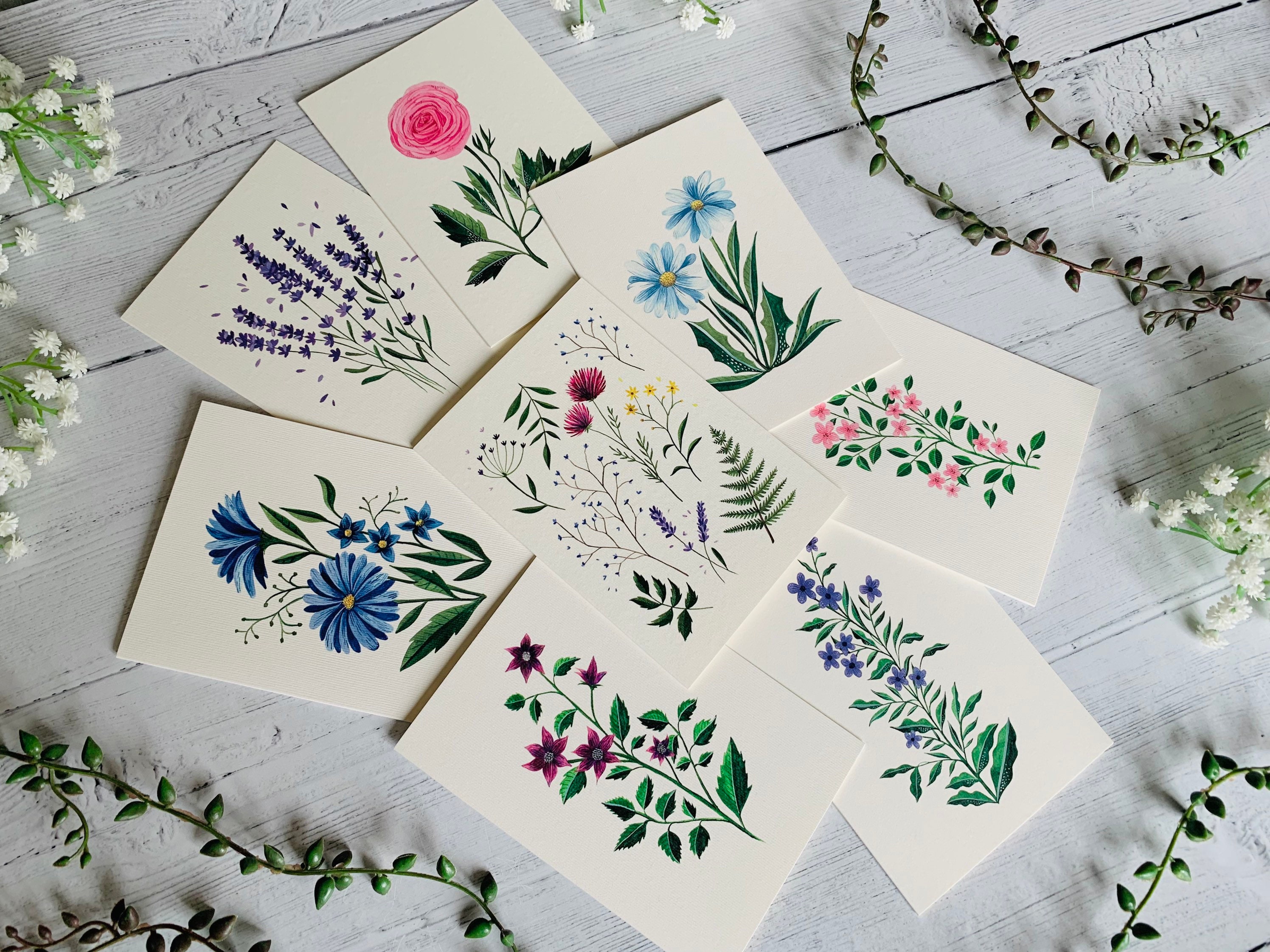 Lavender Greeting Card Botanical Floral Illustrated Art | Etsy