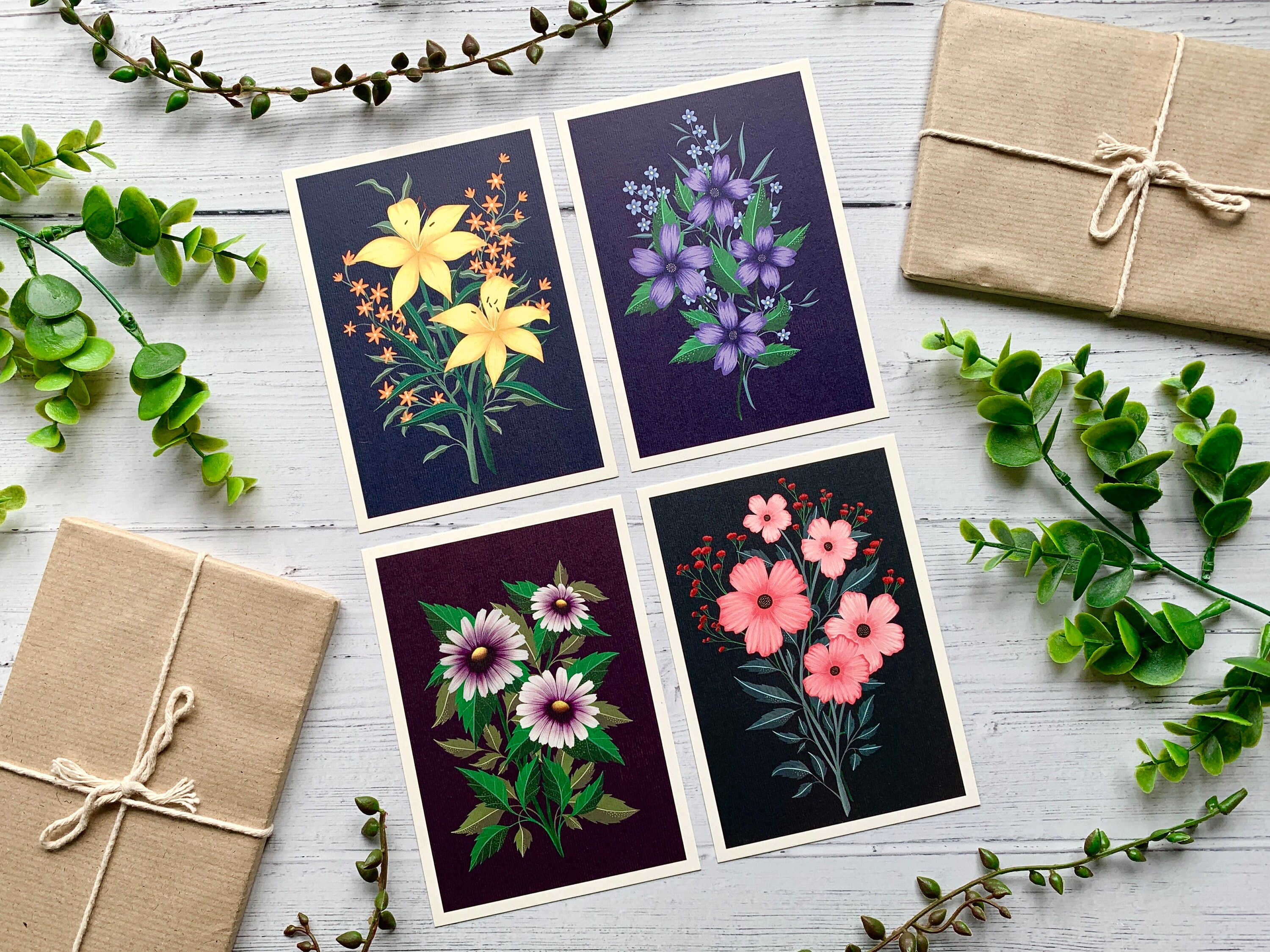 Illustration flowers Postcard A6 Pencil Colored Pencil etna.com.pe