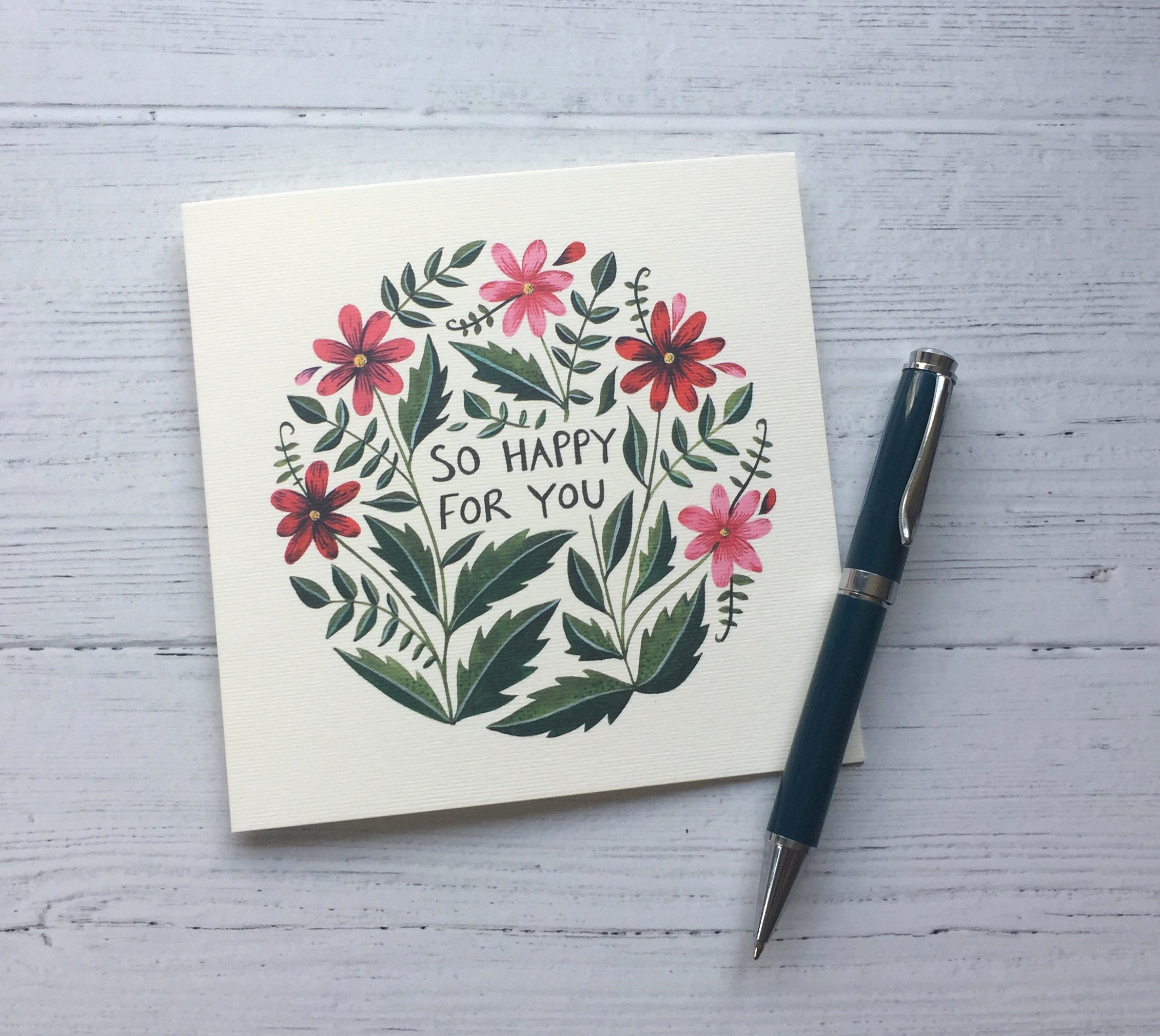 Congratulations Card Illustrated so Happy for You Floral | Etsy
