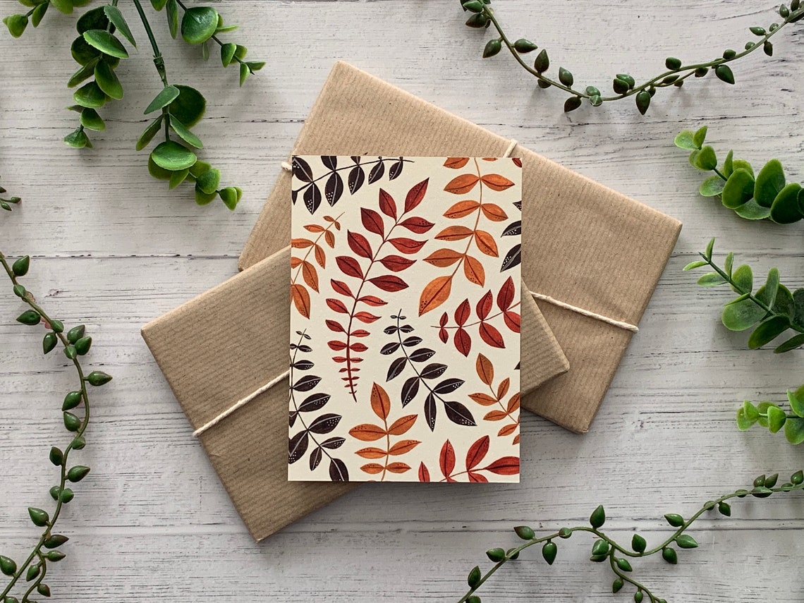 Autumn Leaves Pattern Greeting Card Fall Botanical | Etsy