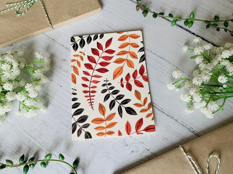 Autumn Leaves Pattern Greeting Card - Fall Botanical Illustrated Art ...