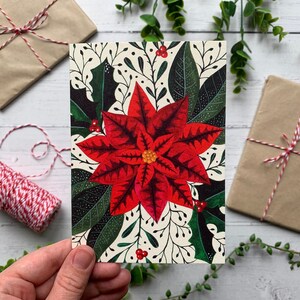 Poinsettia Holly Mistletoe Christmas Card Botanical Xmas - Etsy