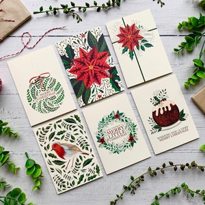 Poinsettia Holly Mistletoe Christmas Card Botanical Xmas - Etsy