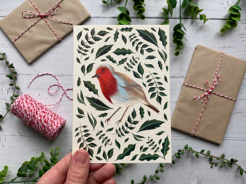 Robin Postcard Festive Christmas Bird Holiday Card - Etsy UK