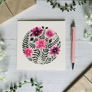 Pink Floral Greeting Card Set of 4 - Art Cards Multipack - Watercolour ...