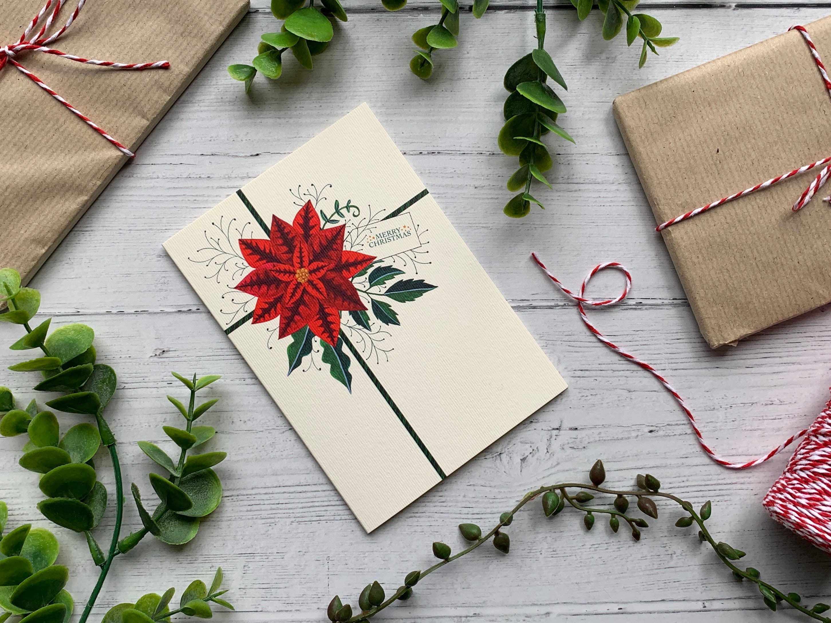 Christmas Present Card Poinsettia Wrapped Xmas Gift | Etsy