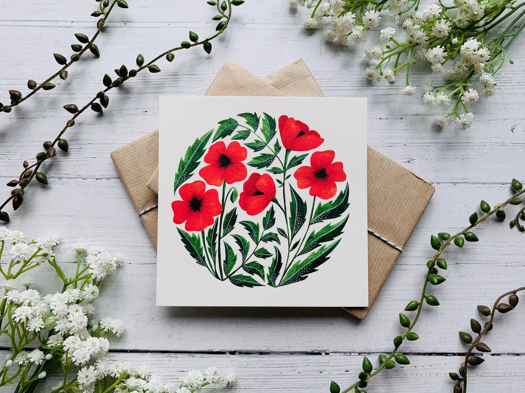 Poppies Postcard - Red Poppy Watercolour Card - Nature - Illustrated ...