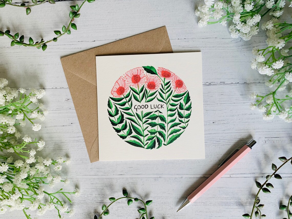 Good Luck Card Watercolour Floral Greeting Card - Etsy