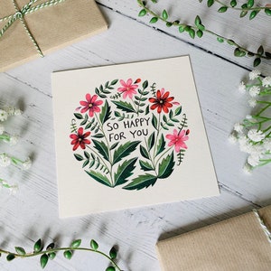 Congratulations Card - Illustrated so Happy for You - Floral Watercolor ...