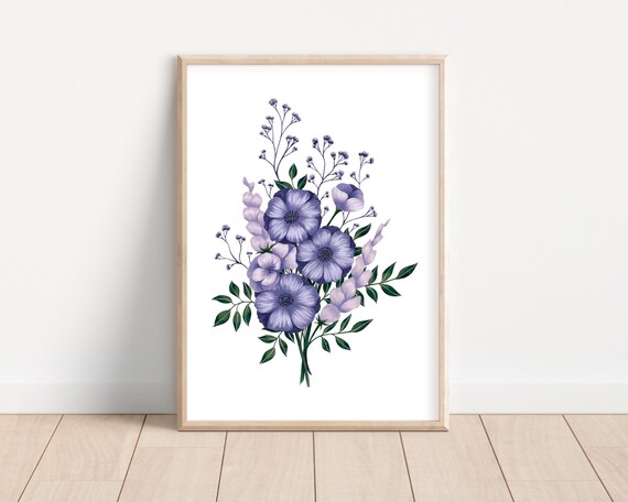 Lilac Flower Bouquet Art Print Elegant Purple Floral Poster - Etsy