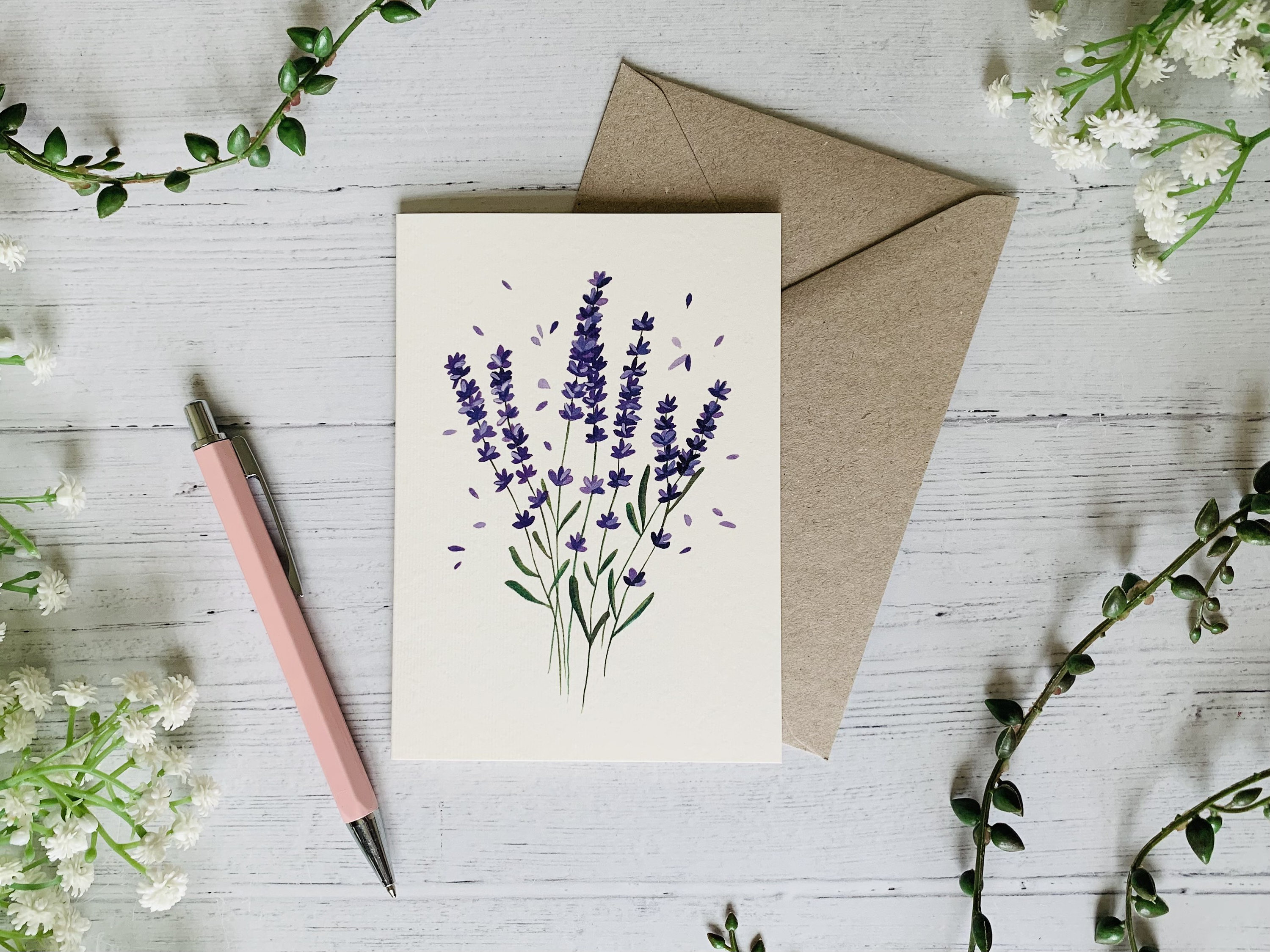 Lavender Greeting Card - Botanical Floral Illustrated Art - Watercolour ...