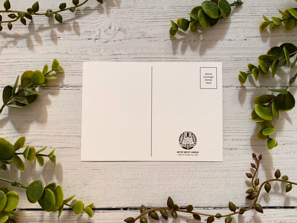 Coastal Shells Art Postcard Seashells and Wildflowers | Etsy