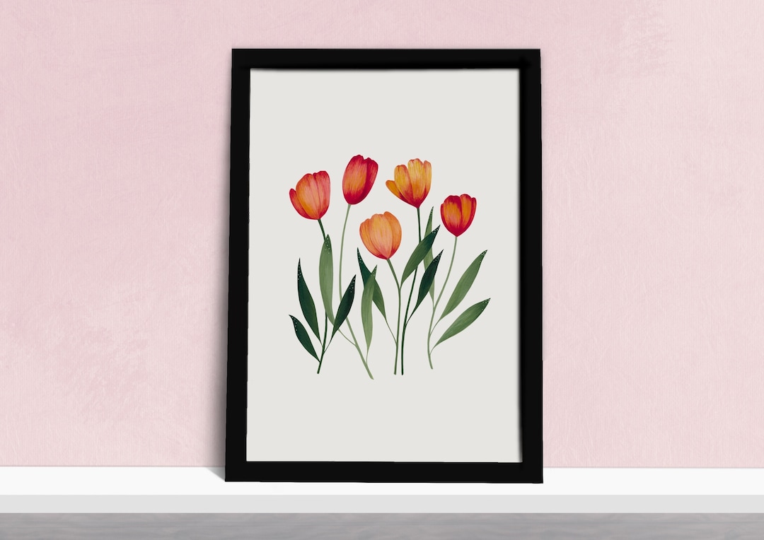 Orange Tulips Art Print - Bright Tulip Flower Poster - Simple Elegant ...
