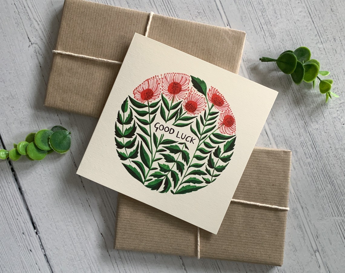 Good Luck Card Watercolour Floral Greeting Card | Etsy