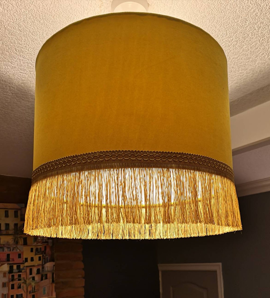 Mustard Velvet Lampshade for Ceiling or Standard Lamp + Gold Fringe - Etsy