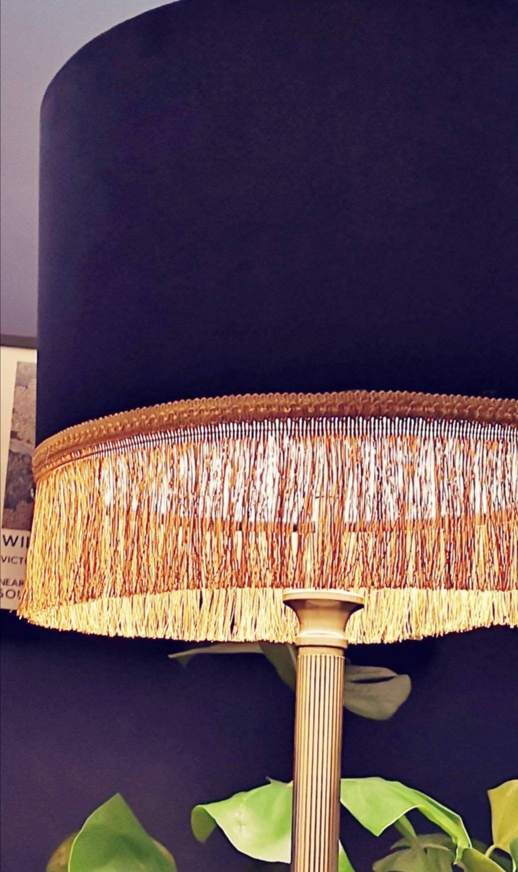 Navy Blue Velvet Lampshade With Gold Fringe - Etsy
