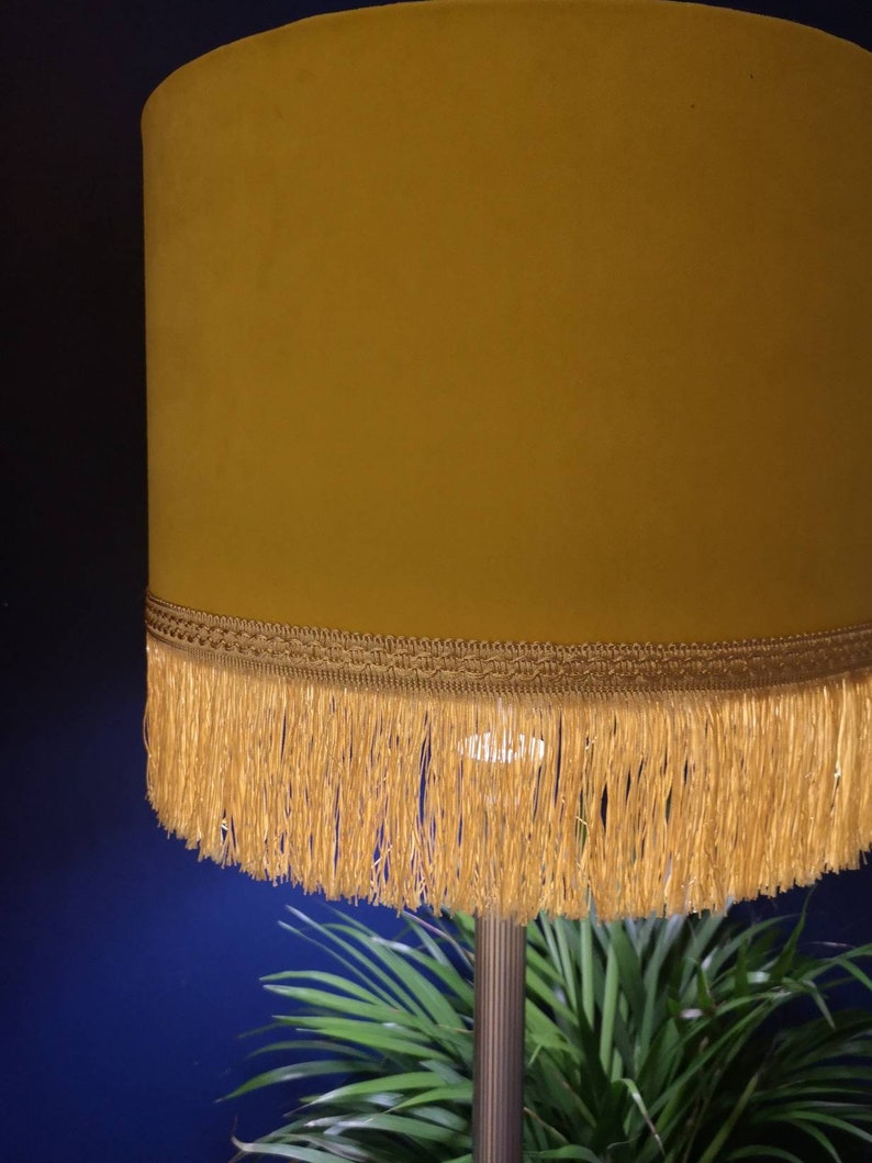 Mustard Velvet Lampshade for Ceiling or Standard Lamp + Gold Fringe ...