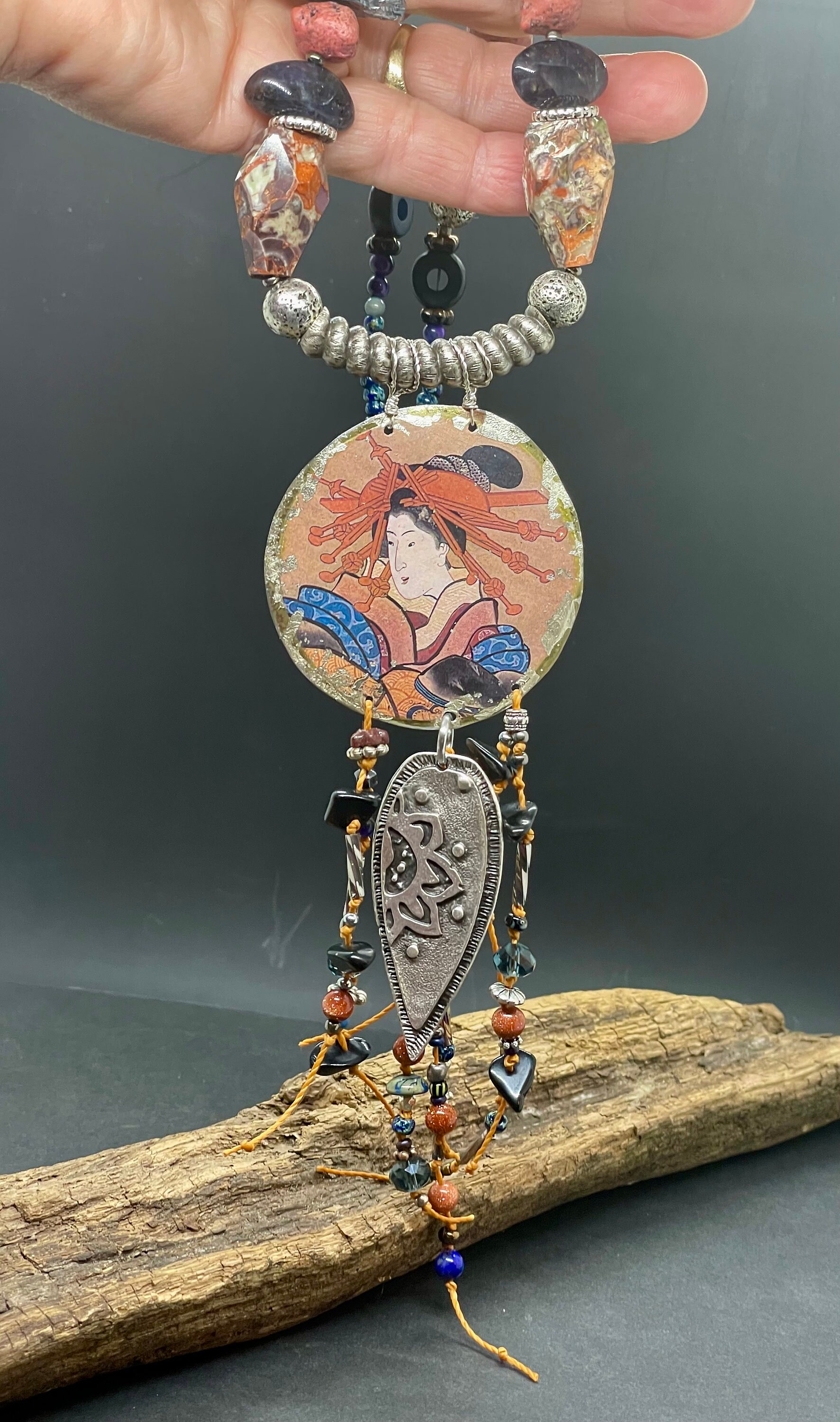 Eclectic Woman Pendant and Beaded Necklace - Etsy