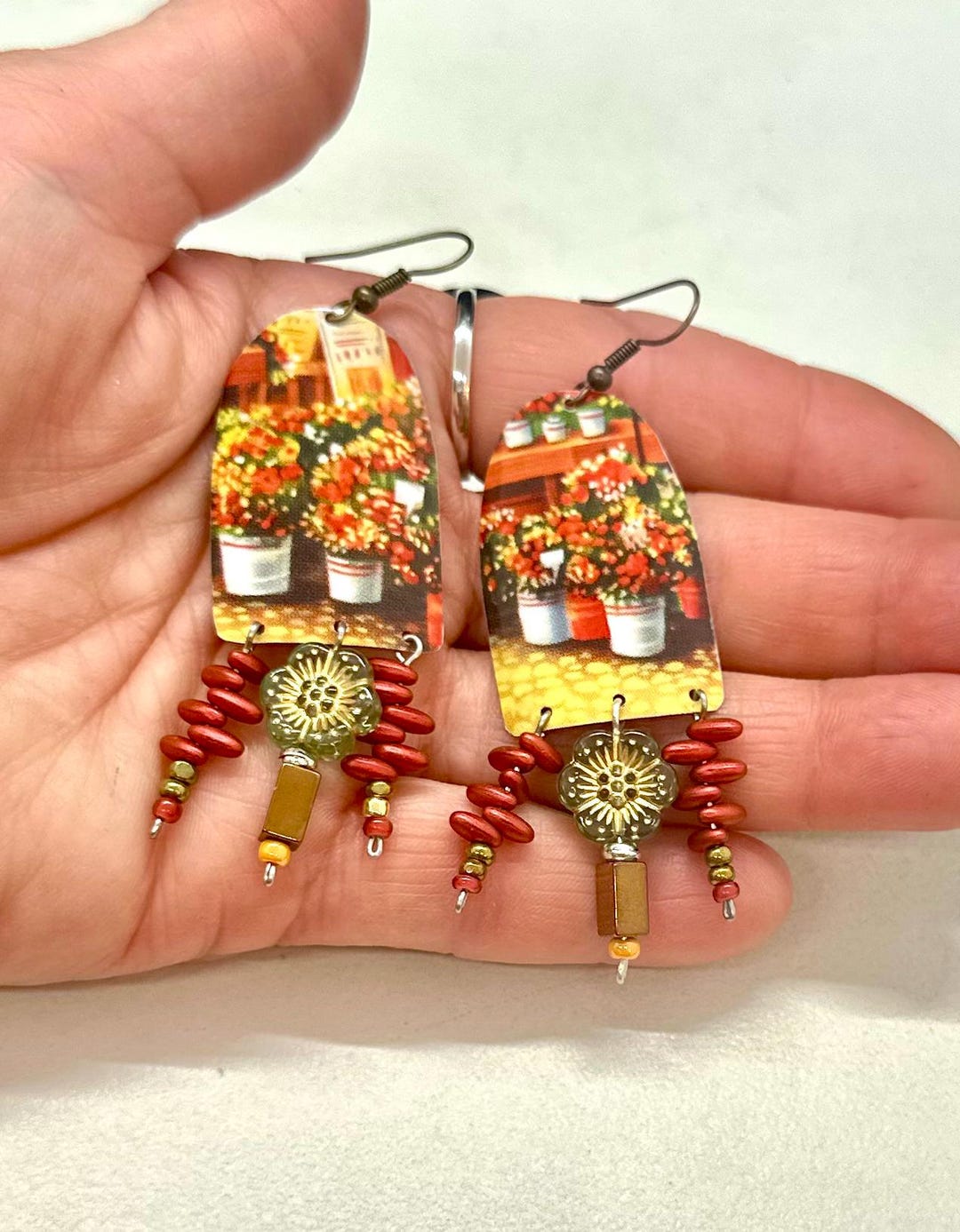Flower Pot Vintage Tin Beaded Earrings - Etsy
