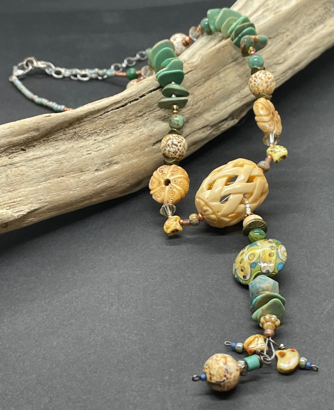 Carved Bone Beaded Necklace - Etsy