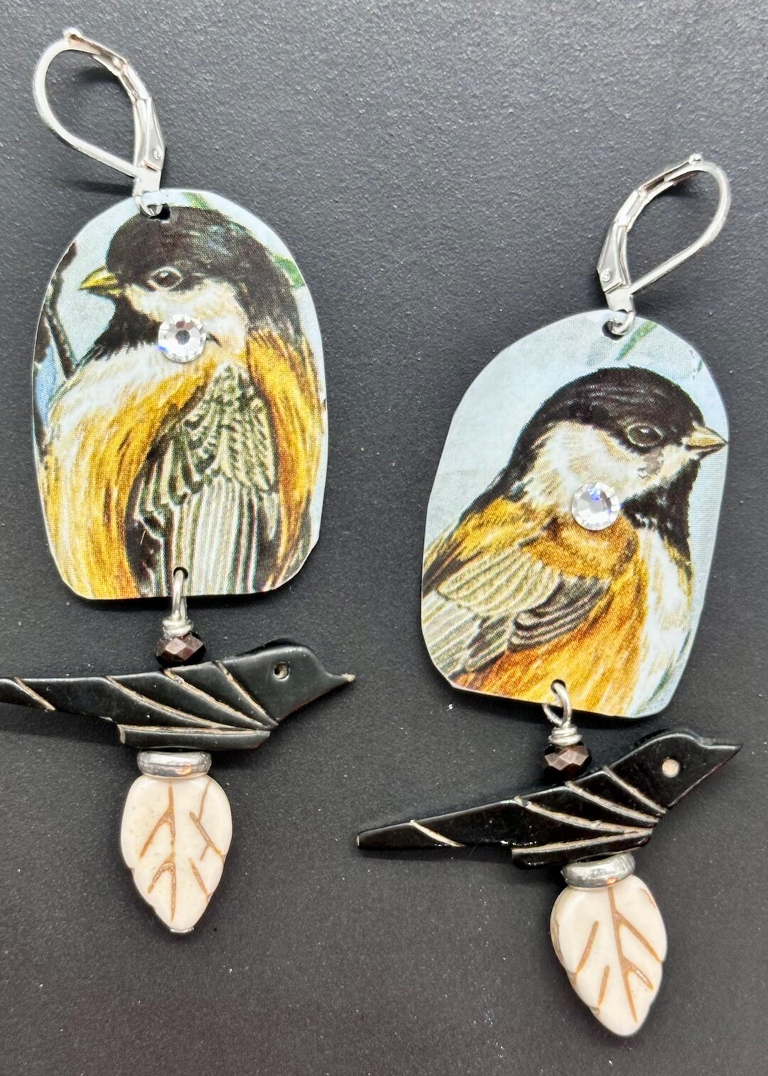 Upcycled Tin Chickadee Earrings - Etsy