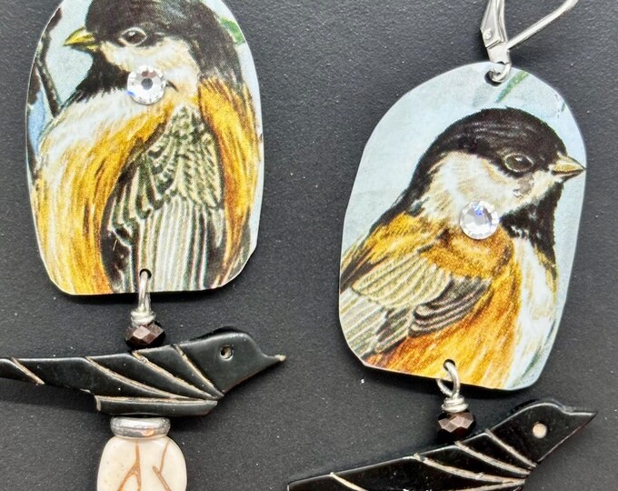 Upcycled Tin Chickadee Earrings - Etsy