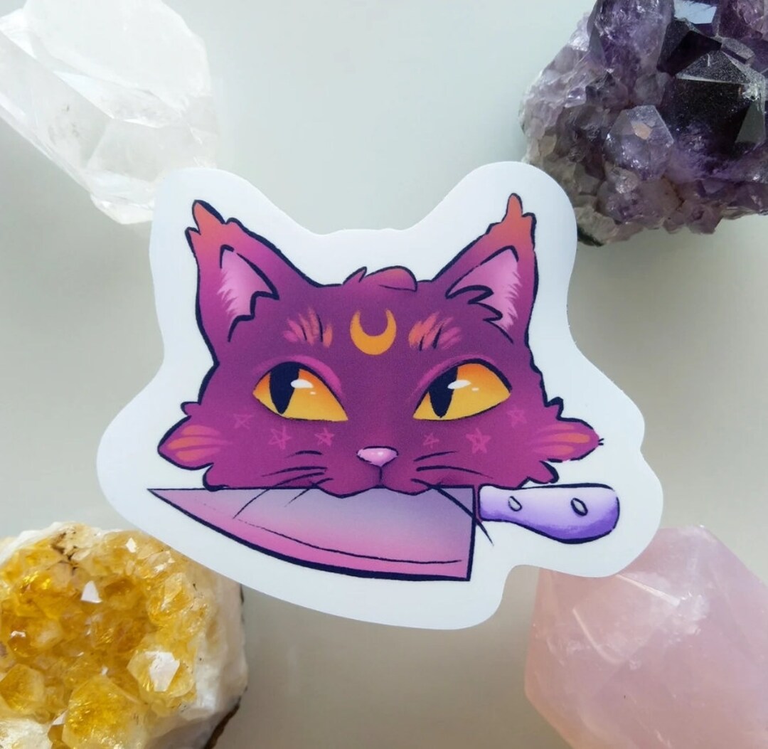 Murder Kitty Sticker Knife Cat Sticker, Goblincore Sticker, Meme ...