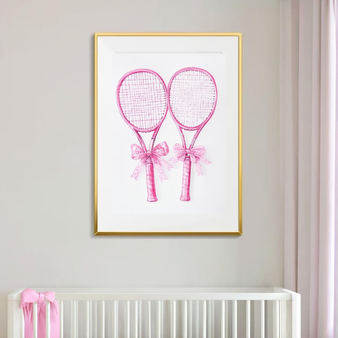 Tennis Rackets and Bows Print Girls Nursery Decor INSTANT Download Pink ...