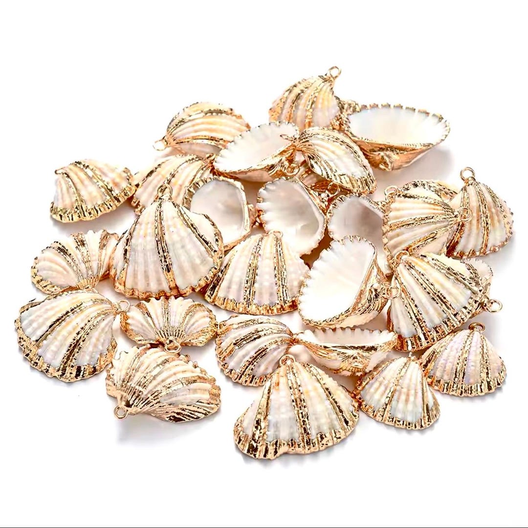 Electroplated Natural Scallop Shell Charms With Gold Detail and Edged in Gold Plating -scallop ...