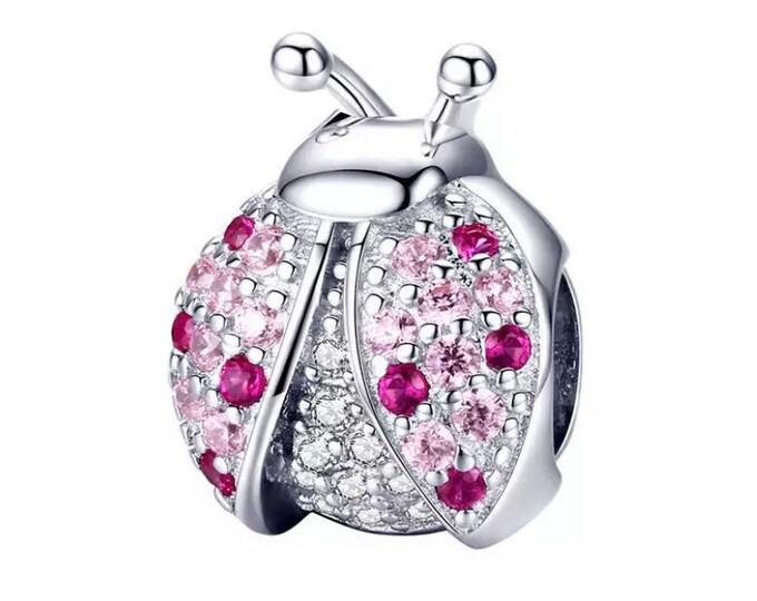 925 Sterling Silver - Ladybug Charm With Pink CZ Crystals - Fit for ...