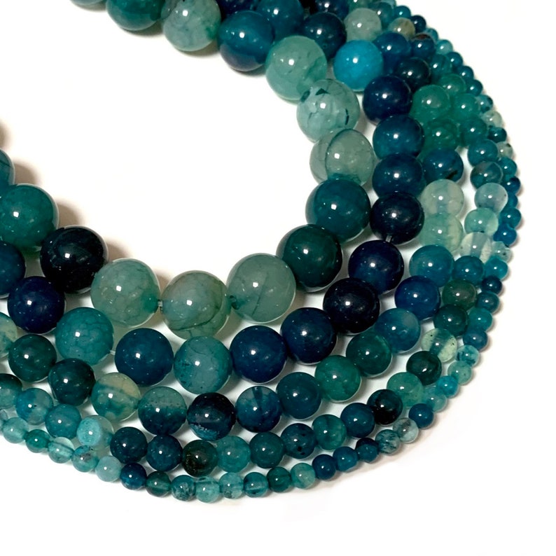 Blue Green Agate Beads - Natural Stone Dragon Vein Agate Round Beads ...
