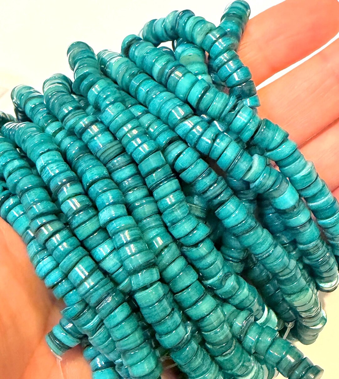 Natural Freshwater Shell Heishi Beads, Teal, Size 5~6mm X 2mm, Hole 1mm ...