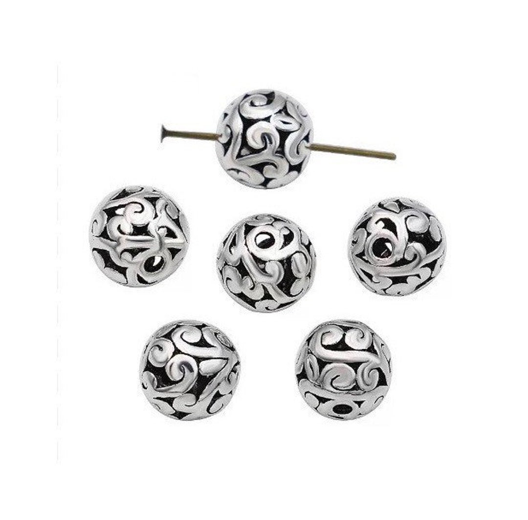 5 Spacer Beads - Beautiful Scroll Design - Antique Silver Tone - 10mm ...