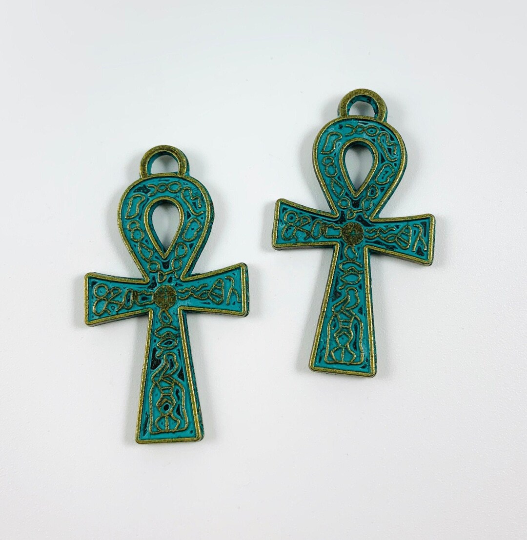 5 Ankh Cross Pendants - Double Sided - Patina Finish - Etsy