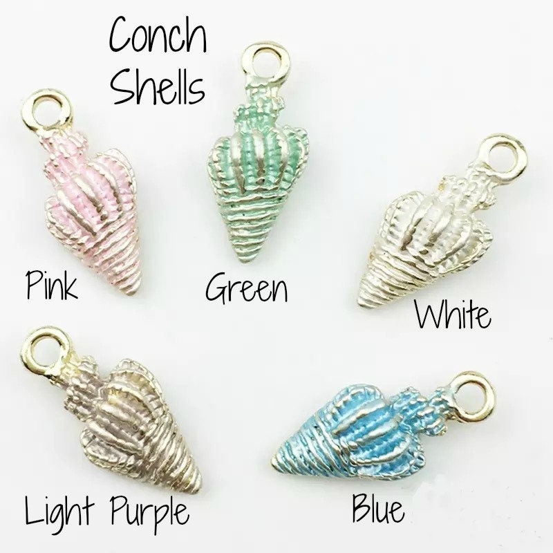 13pc Seashell Set - Enameled, Gold Finish - Seashell Charms - Colorful ...