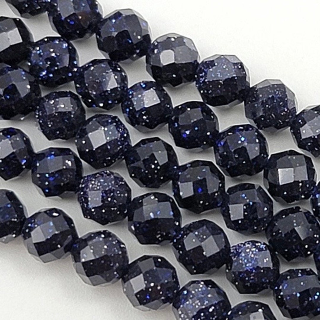 Micro Faceted Blue Goldstone Sandstone Round Beads - 4mm - 15.5" Strand ...