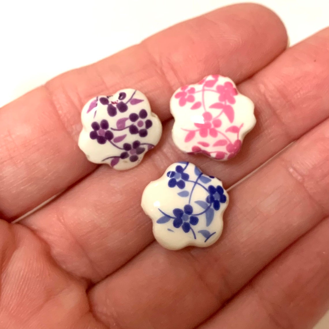 5 Ceramic Flower Beads Floral Ceramic Beads Flower Shape - Etsy