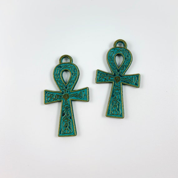 5 Ankh Cross Pendants Double Sided Patina Finish | Etsy
