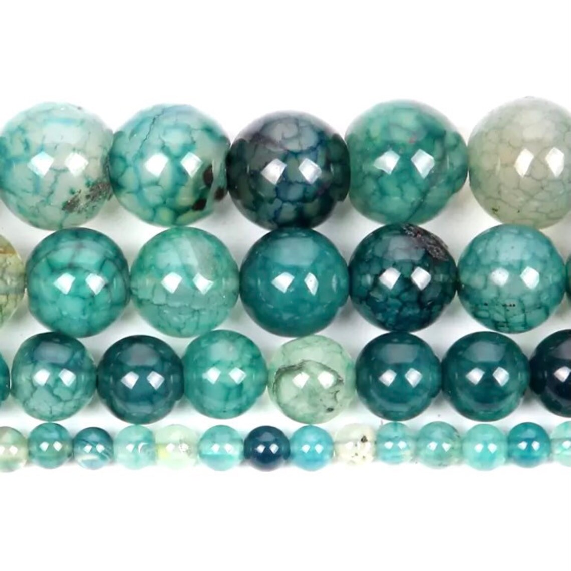 Blue Green Agate Beads - Natural Stone Dragon Vein Agate Round Beads ...