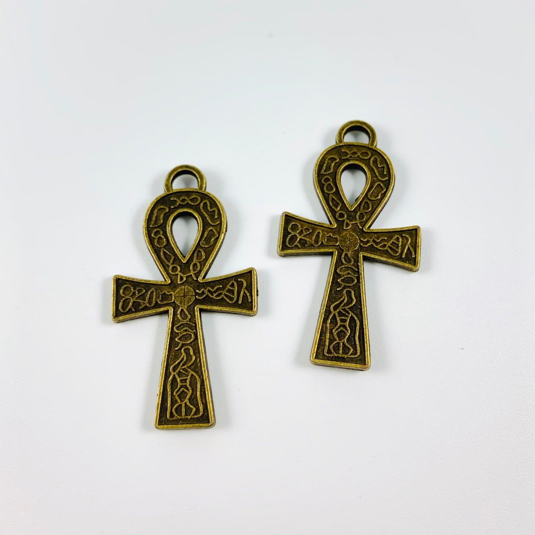 4 Ankh Cross Pendants Double Sided Antique Bronze Tone - Etsy