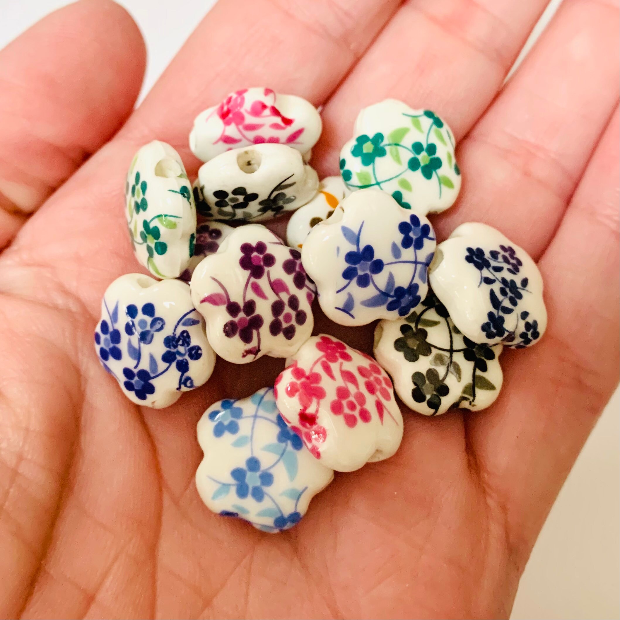5 Ceramic Flower Beads Floral Ceramic Beads Flower Shape - Etsy