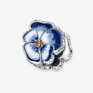 925 Sterling Silver - Blue Pansy Flower Charm - Fits Pandora Charm ...