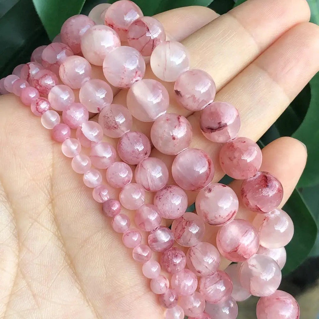Cherry Vein Chalcedony Jade Natural Beads - Size 4/6/8/10/12mm - One ...