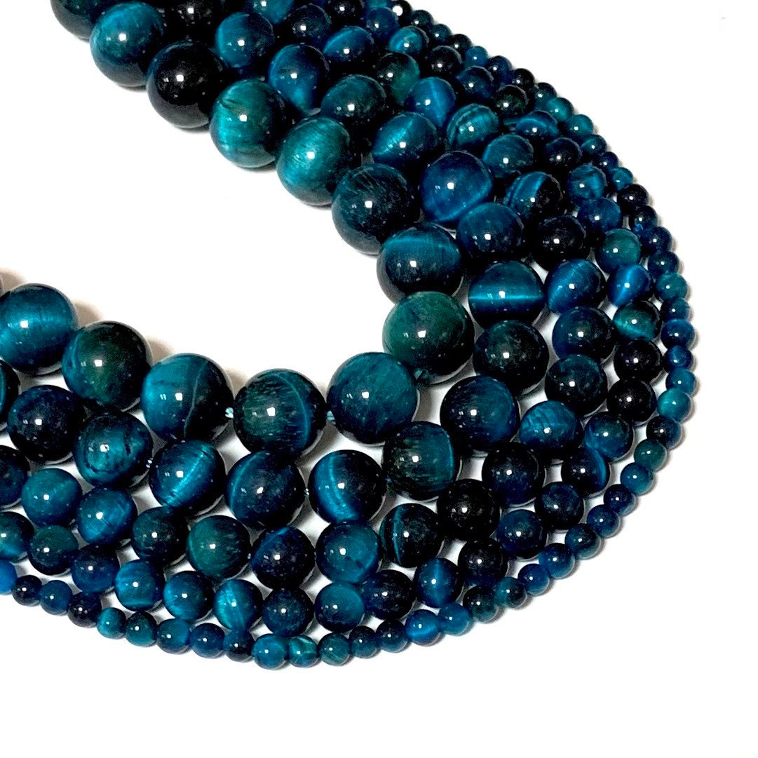Natural Multicolor Blue Tiger Eye Stone Beads - Size 6/8/10/12mm - One ...